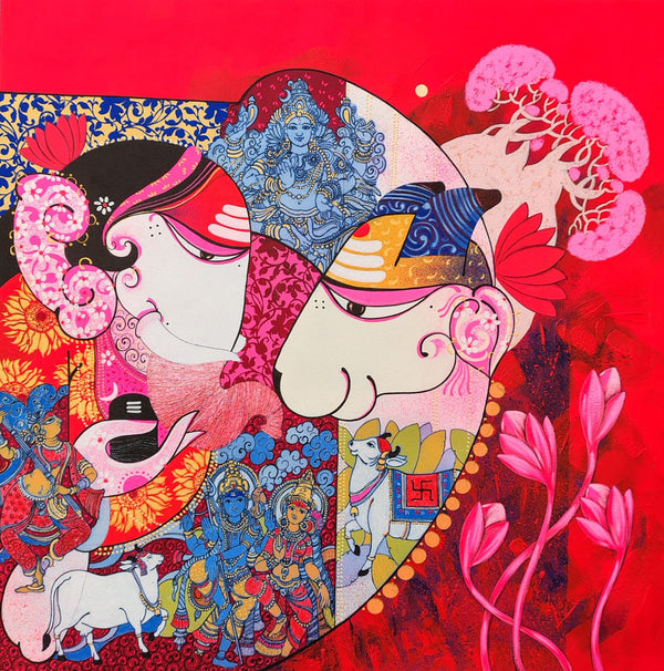 Vibrant and Unique Ganesha and Nandi Painting | Pritam Chivate Art ...