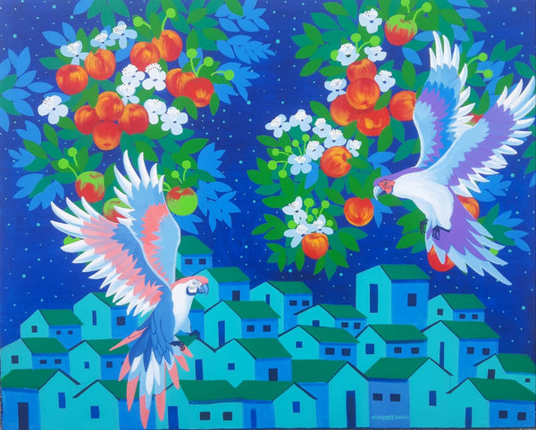 Midnight Winged Whisper by Debabrata Basu | Night Village Art Painting ...