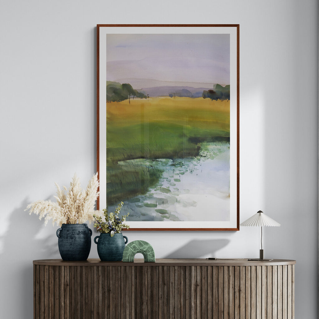 Open Meadows, Lotus Ponds. Buy Landscape Painting by Prashant Prabhu ...