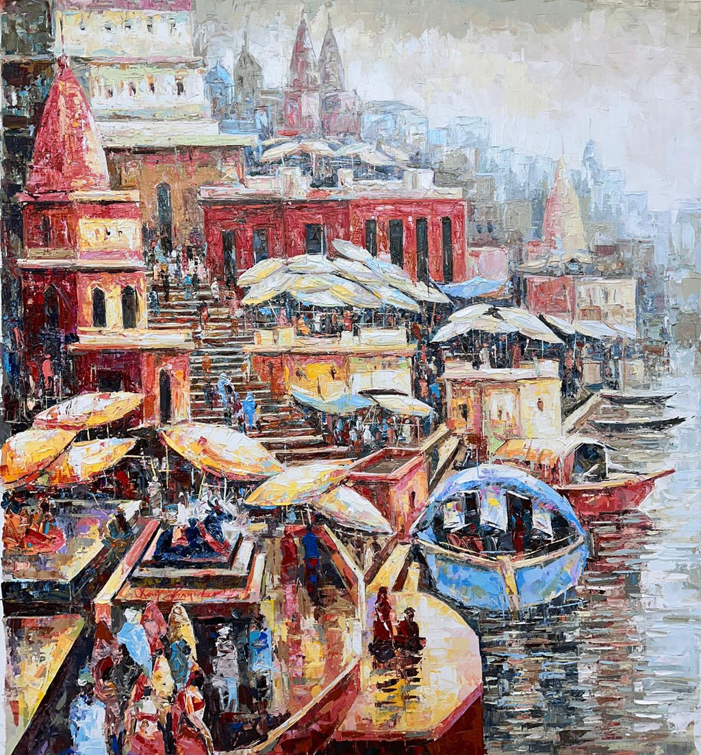 Benaras Ghats: Explore Original Indian City Painting by Sanjay ...